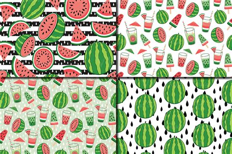 Red Watermelon Digital Papers Summer Seamless Patterns By Vr Digital