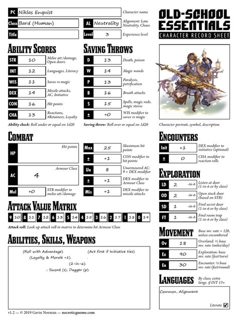 Ose Character Sheet 1 Pdf Role Playing Games