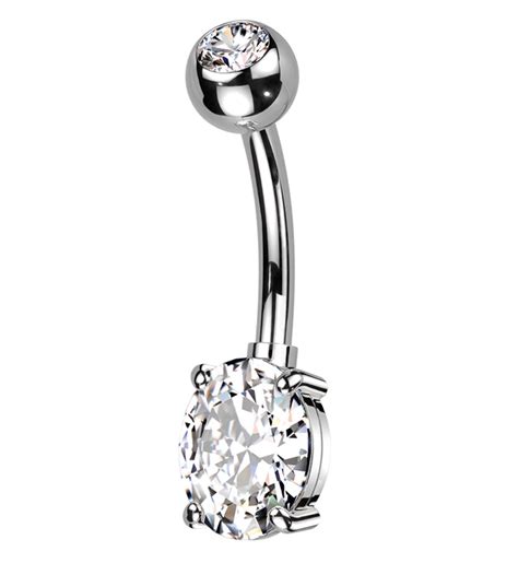 Oval Prong Clear Cz Titanium Belly Button Ring