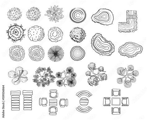 Set Of Tree Top Symbols For Architectural Or Landscape Design For Map Line Art Design Vector