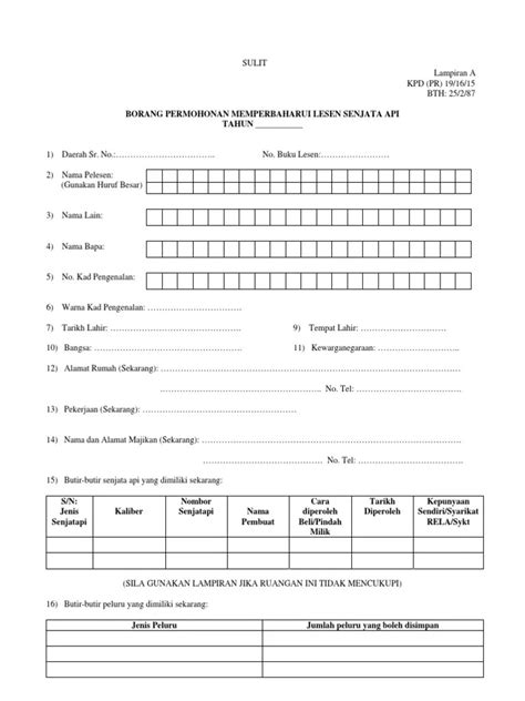 Contoh Surat Permohonan Lesen Senjata Api Borang Permohonan