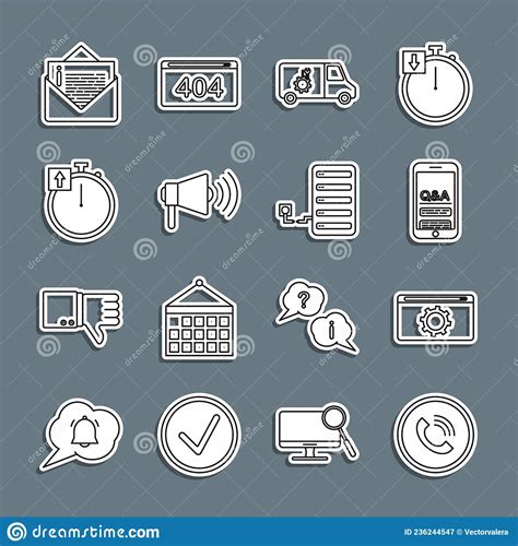 Set Line Phone Call Setting Mobile Question And Exclamation Car Service Megaphone Stopwatch