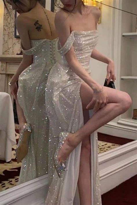 Luuvis Elegant Mermaid Off The Shoulder Silver Sequins Long Prom Dress