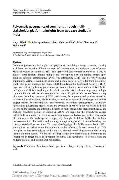 Polycentric Governance Of Commons Through Multi Stakeholder Platforms