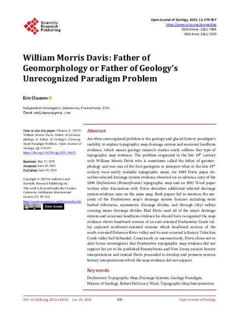 Pdf William Morris Davis Father Of Geomorphology Or Father Of