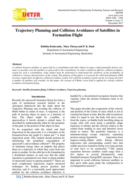 PDF Trajectory Planning And Collision Avoidance Of Satellites In Formation Flight