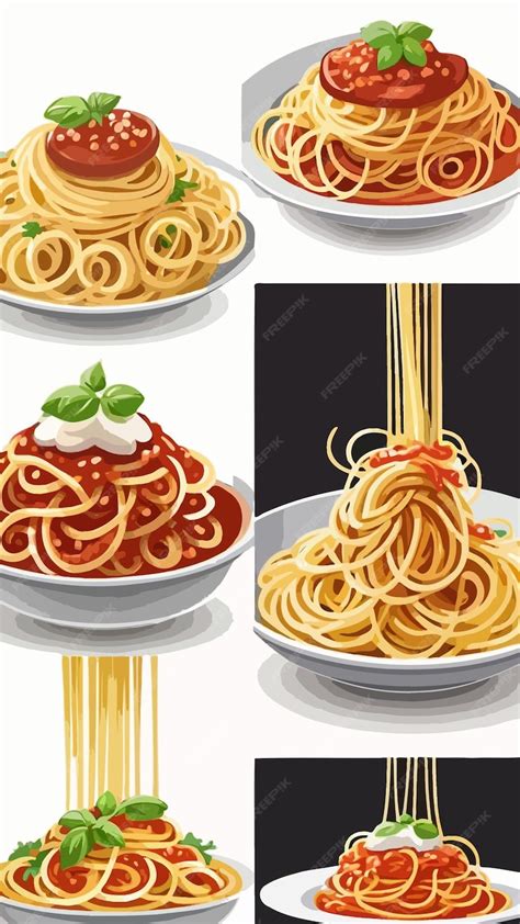 A Collection Of Spaghetti Cartoon Drawings Artwork Vector Premium Ai