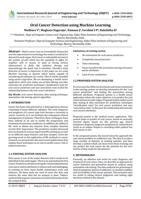 Irjet Oral Cancer Detection Using Machine Learning Pdf