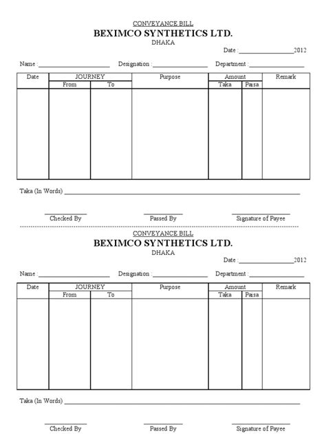Conveyance Bill Format Template Pdf