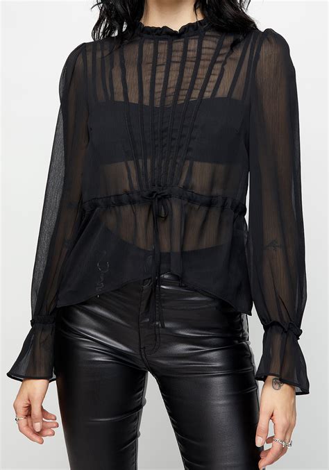 Disturbia Spirit Sheer Pintuck Ruffle Top Tops