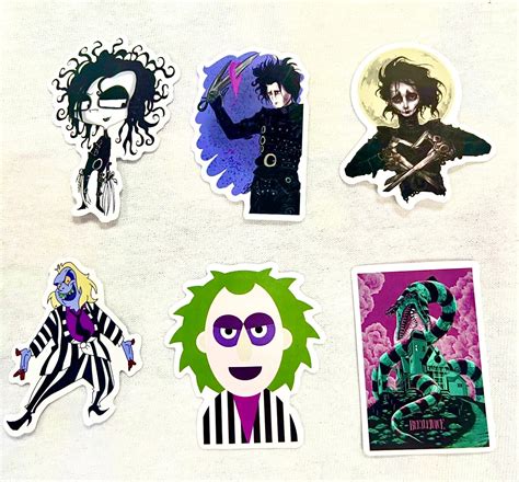 Beetlejuice Edward Scissorhands Tim Burton Sticker 6 Pack Plus Free
