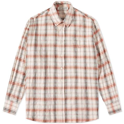 Our Legacy Checked Borrowed Shirt Off White Orange END KR