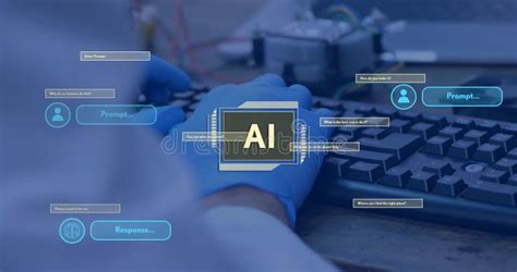 Typing On Keyboard Person Interacting With Ai Interface Wearing Blue