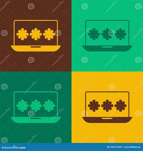 Pop Art Laptop With Password Notification Icon Isolated On Color Background Security Personal