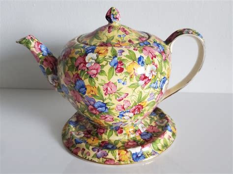 Royal Winton Grimwades Sweet Pea Chintz Teapot W Trivet Etsy