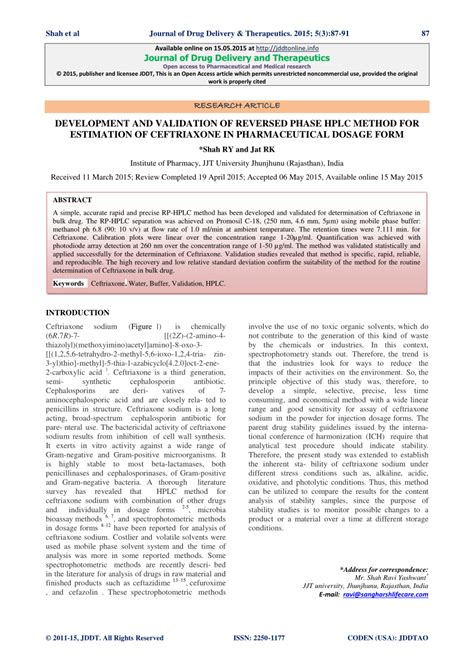 Pdf Development And Validation Of Reversed Phase Hplc Method For