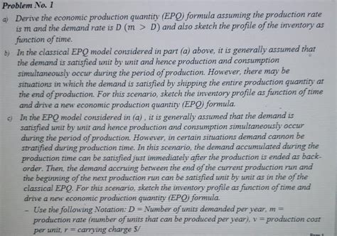 Solved A Derive The Economic Production Quantity Epq