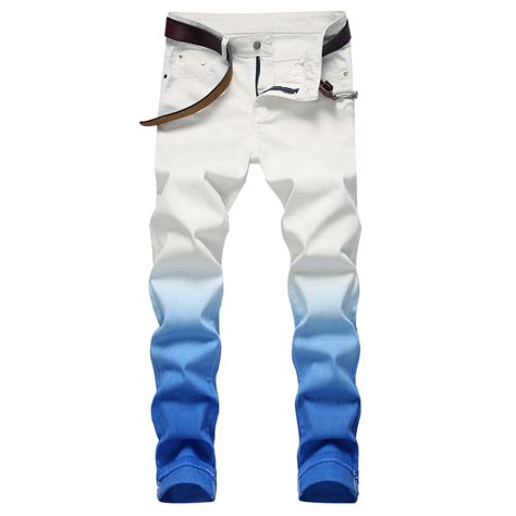 Outfmvch Jeans For Men Male Mid Waist Tight Jeans Pant Gradient Zipper