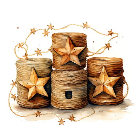 Premium Photo Watercolor Of Twine Sisal Natural String With Star