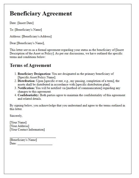 Letter Template For Beneficiary Agreement To Terms Free Samples In