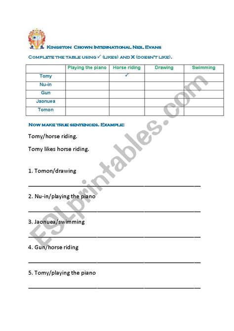 Likes Esl Worksheet By Ndevans84