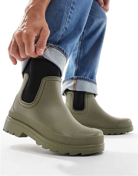 Asos Design Bottes En Caoutchouc Kaki Asos