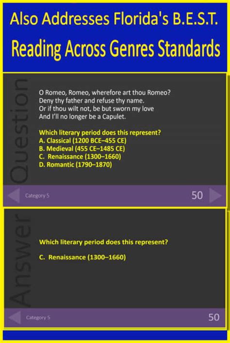 10th Grade Florida Best Standards Ela Fast Test Prep Reading Prose Poetry Game