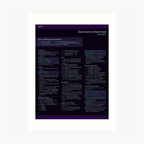 Data Science Cheat Sheet Python Art Print For Sale By Radium45 Redbubble