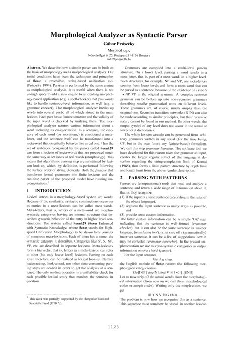 Pdf Morphological Analyzer As Syntactic Parser