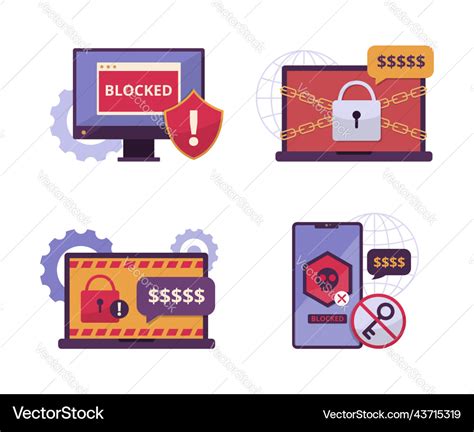 Ransomware Attack Digital Devices Set Royalty Free Vector