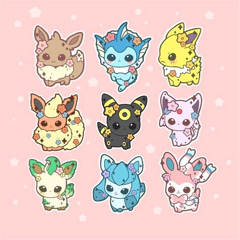 Stickers Cute And Kawaii Eeveelution Pokemon Stickers Eevee Etsy