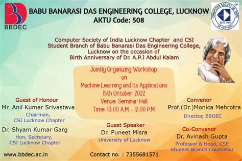 Workshop On “machine Learning And Its Applications” Organized By Csi