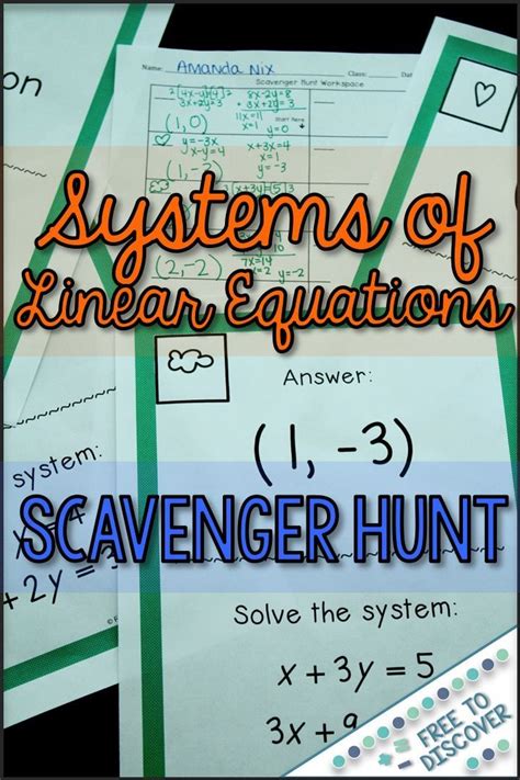 Systems Of Linear Equations Scavenger Hunt Activity High School Math