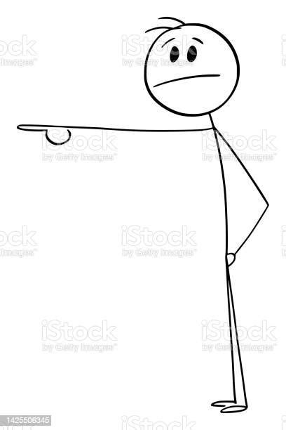 Unhappy Person Pointing At Something Vector Cartoon Stick Figure