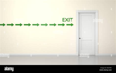 Door With Exit Sign On The Wall Stock Photo Alamy