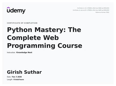 check out this certificate i got for python mastery the complete web