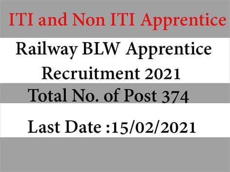 Railway Blw Apprentice Recruitment 2021 Apply Online