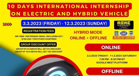 10 Days International Hybrid Mode Internship On Electric And Hybrid Vehicle