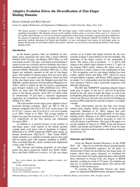 Pdf Adaptive Evolution Drives The Diversification Of Zinc Finger