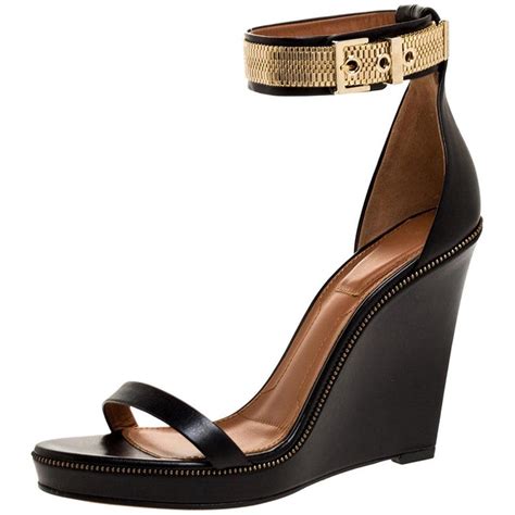 Givenchy Black Leather Zipper Trim Platform Ankle Strap Wedge Sandals Size 40 At 1stdibs