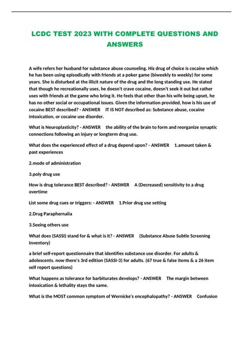 LCDC TEST 2023 WITH COMPLETE QUESTIONS AND ANSWERS LCDC Stuvia US