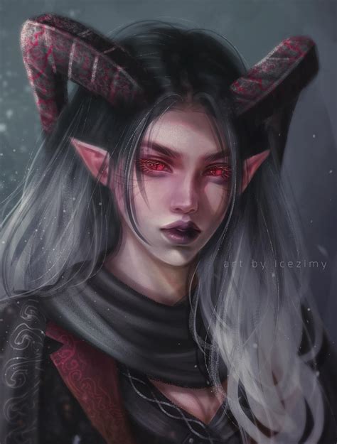 Фото Длинноволосая девушка демон с алыми глазами By Icezimy