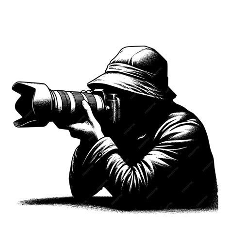 Fotógrafo E Homem Cemera Lápis Esboço De Arte Silhueta Estilo Design Vetorial Vetor Premium
