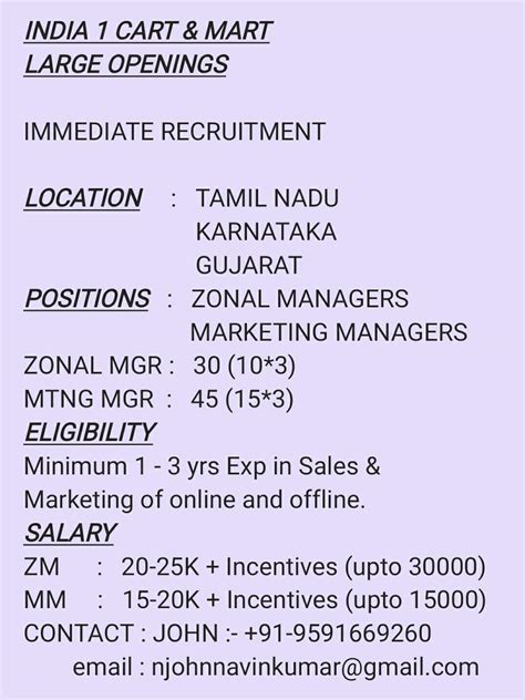 N John Navin Kumar On Linkedin Urgent Openings Immediate Recruitment