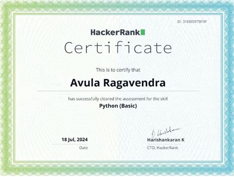 Avula Ragavendra On Linkedin Python Hackerrank Certification Continuouslearning Programming