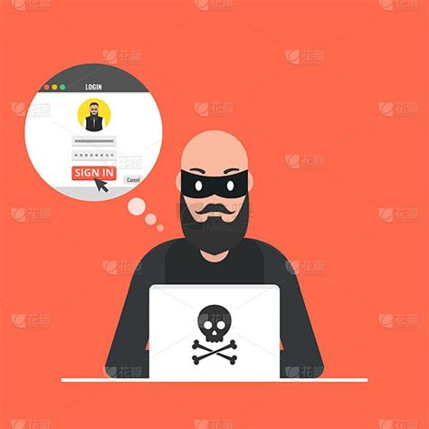 黑客坐在桌面黑客用户登录。矢量插图。素材 花瓣网