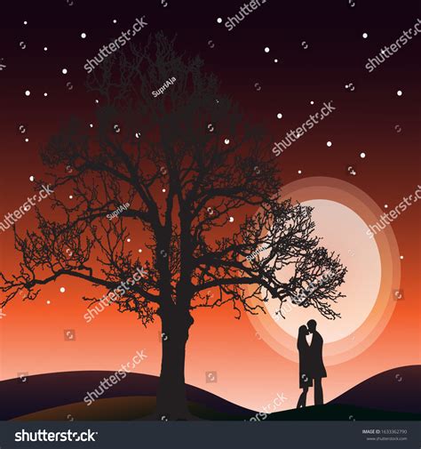 Romantic Silhouette Couple Under Tree Stock Vector Royalty Free
