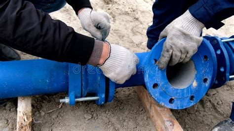 Worker Installing Water Supply Pipeline System Stock Footage Video Of