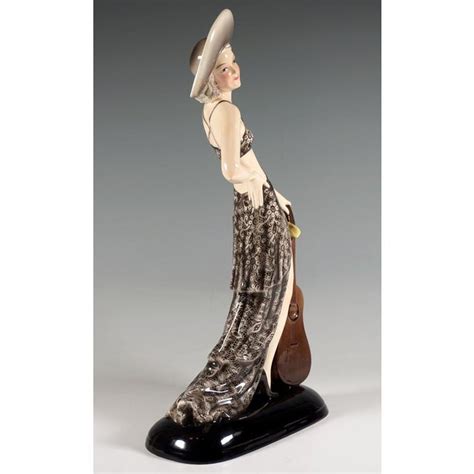 Lady With Hat And Guitar Figure Attributed To Stephan Dakon For