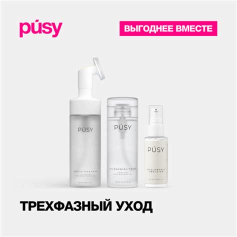 Pusy Набор трехфазный уход пенка тоник и эмульсия купить по низким